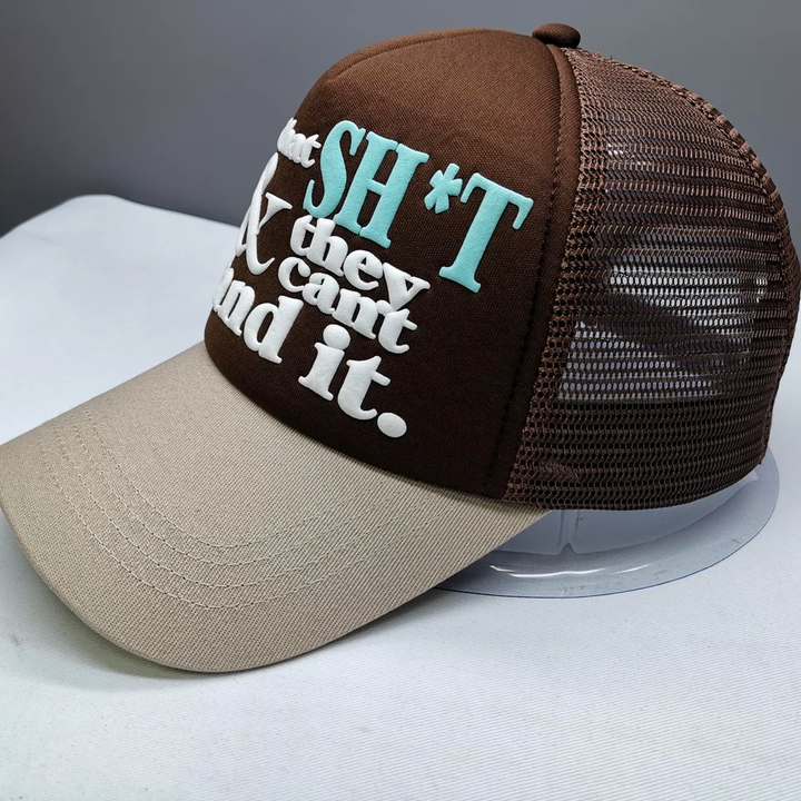 Custom Baseball Caps 3D Powder Puff Screen Printed logo Mesh Foam ...
