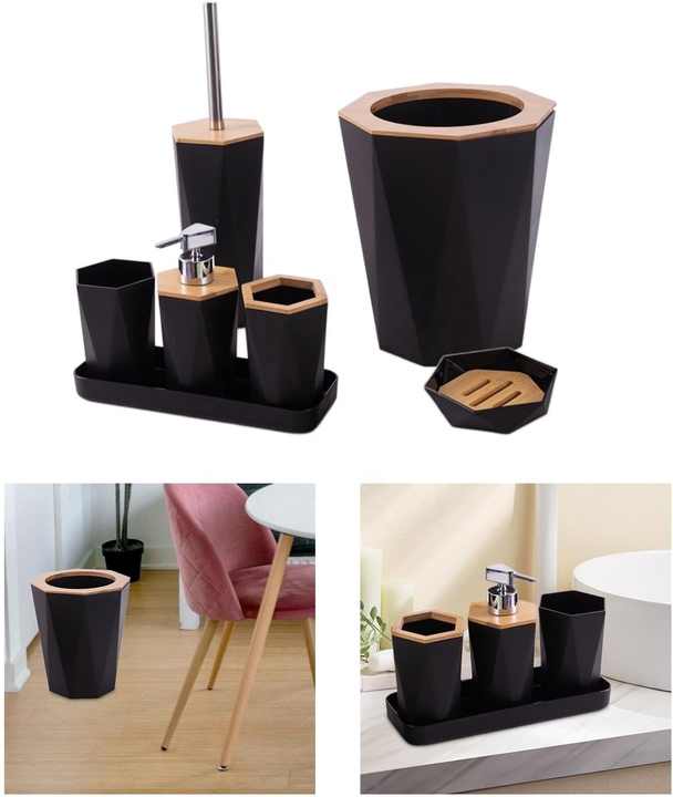 7 Piece Bamboo Bathroom Accessories Set with Toilet Brush Dispenser ...