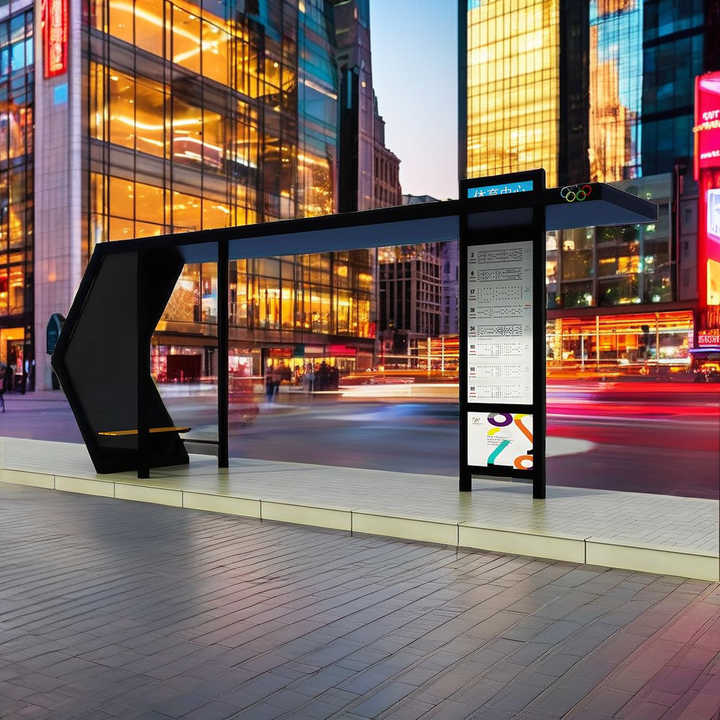 Custom Shape Modern Outdoor Smart Bus Stop Shelter Waterproof Metal ...