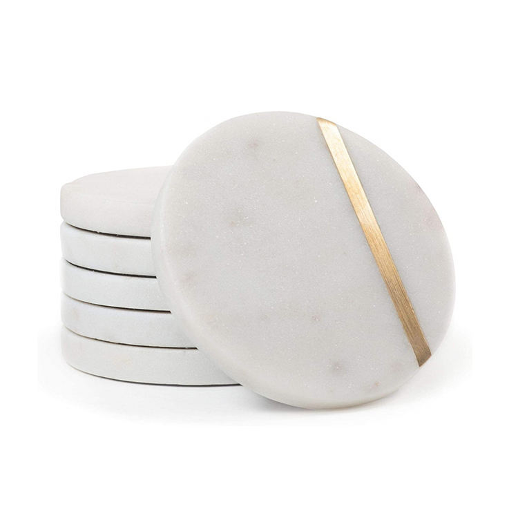 Luxury Marble Coasters with Gold Brass Inlay - Customizable