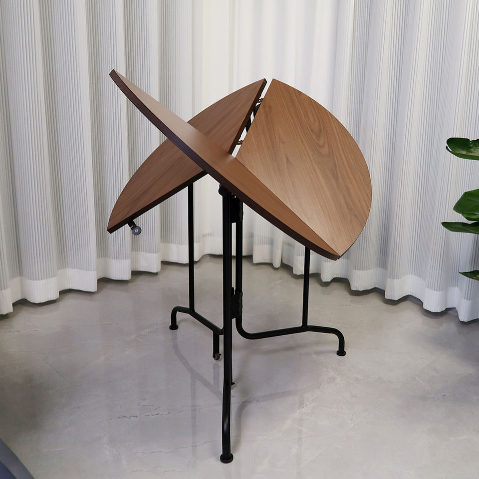 Simple Design Metal Legs Wood Round Dining Table Portable Folding Table ...
