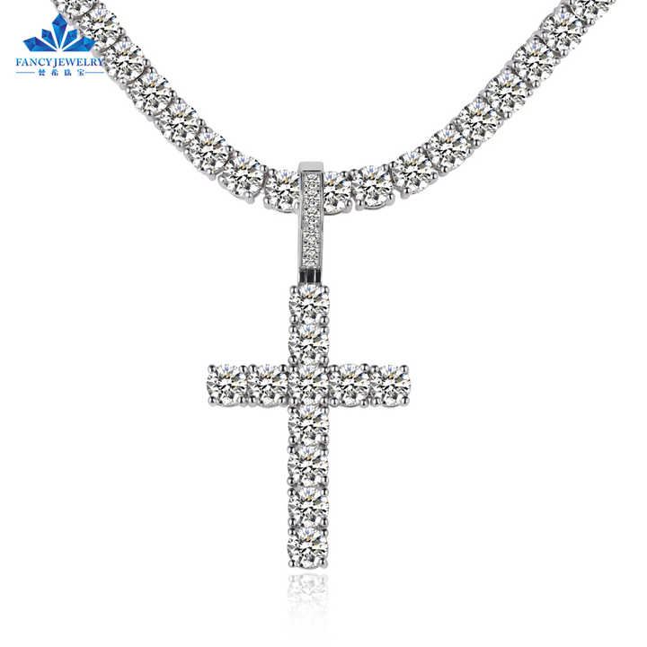 5mm VVS Moissanite Diamond Cross Pendant - 925 Sterling Silver