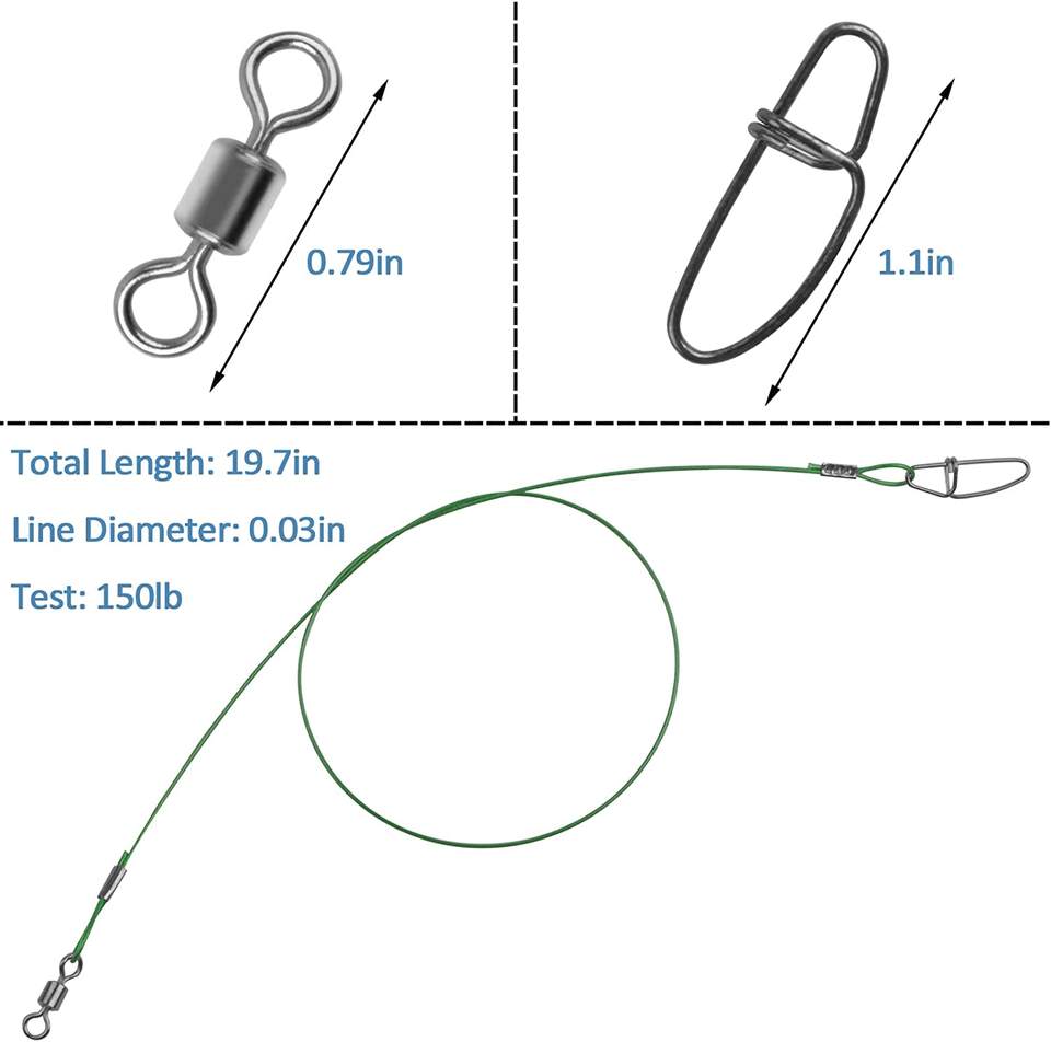 Fishing Leaders Saltwater 150LB Heavy Duty Stainless Steel with Swivels ...