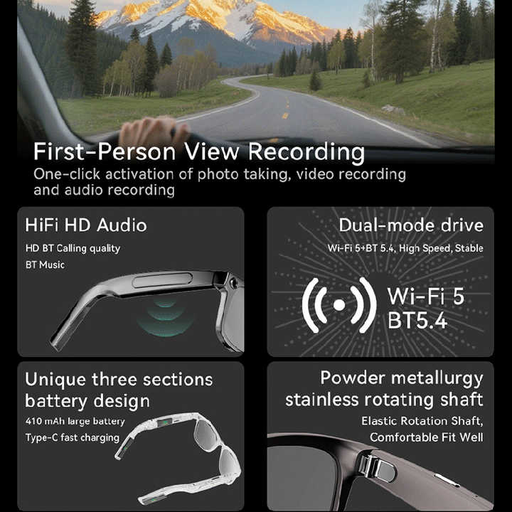 2025 New AG01 Smart Glasses with Camera Video Recording Voice Assistant ...