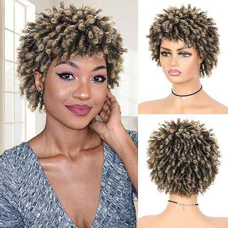 Afro Curly 6 Inches Box Crochet Braided Synthetic Hair Wig #1B Natural ...