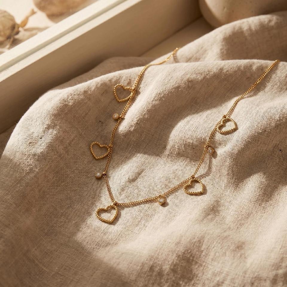 ZG Romantic Heart Necklace PVD Gold Plated Pendant Necklace Women ...