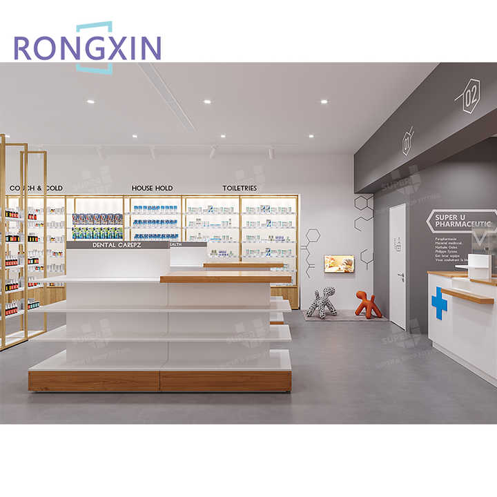 White Laminate Pharmacy Shop Counter Design - Retail Interior