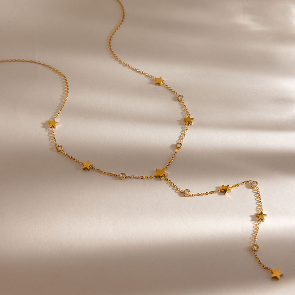 J&D Jewelry 18K Gold Plated Stainless Steel Star Y Lariat Necklace with ...