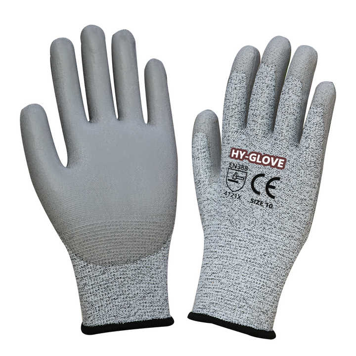Certified PU Industrial Work Gloves Custom HPPE Anti-Cut Level 5 Gloves ...