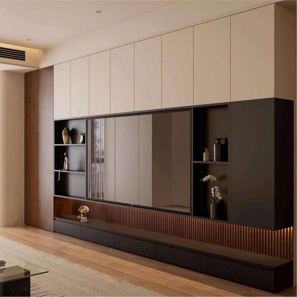 Minimalist Fireplace TV Wall Cabinet, Sleek Built-in TV Stand with ...