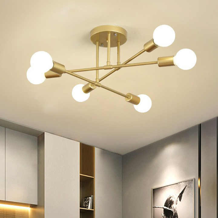 Retro Industrial Wrought Iron 6 Heads LED Ceiling Lamp