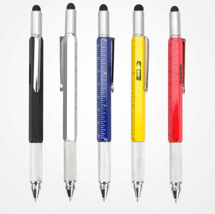 Anodized Aluminum Material 6 In 1 Multi-function Metal Writing Tool Pen ...