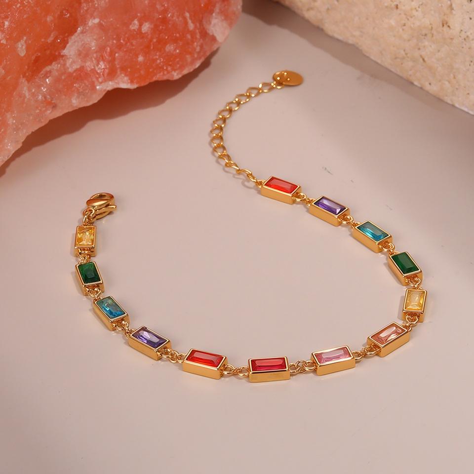 Waterproof Stainless Steel Colorful Stone Zircon Dainty Emerald Cut ...