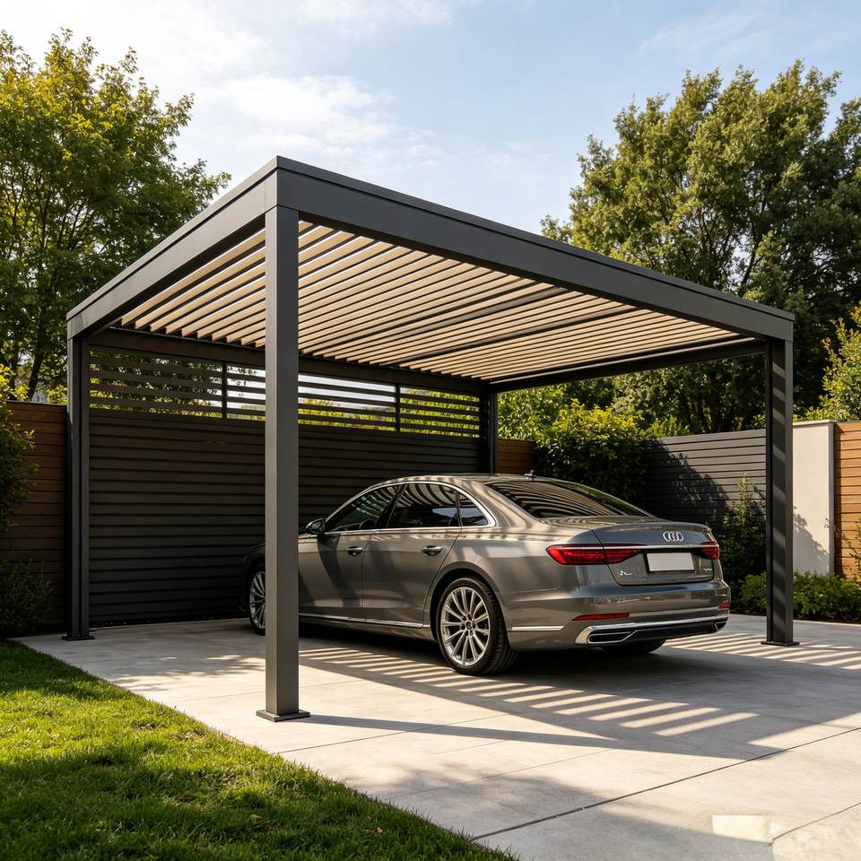 Motorized Adjustable Louver Carport Rain Drain Integrated Light Control ...