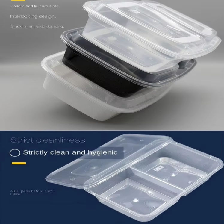KKO Portable Double Lattice Transparent Food Grade PP Disposable Lunch ...