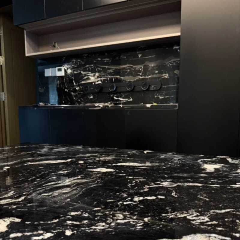 PerfectStone Luxury Cosmic Black Slab With Black and Gold Veins High ...