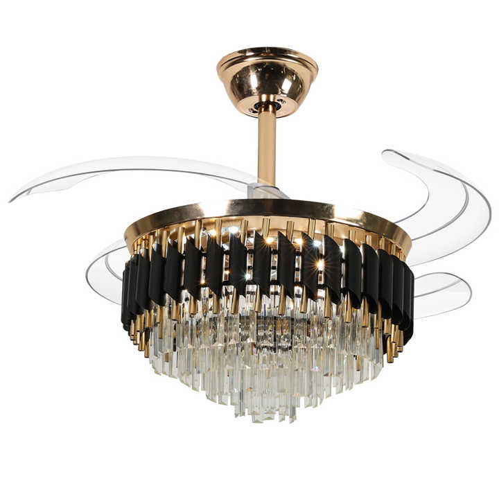 Modern Luxury LED Fan DC Motor Gray Retractable Chandelier Remote ...