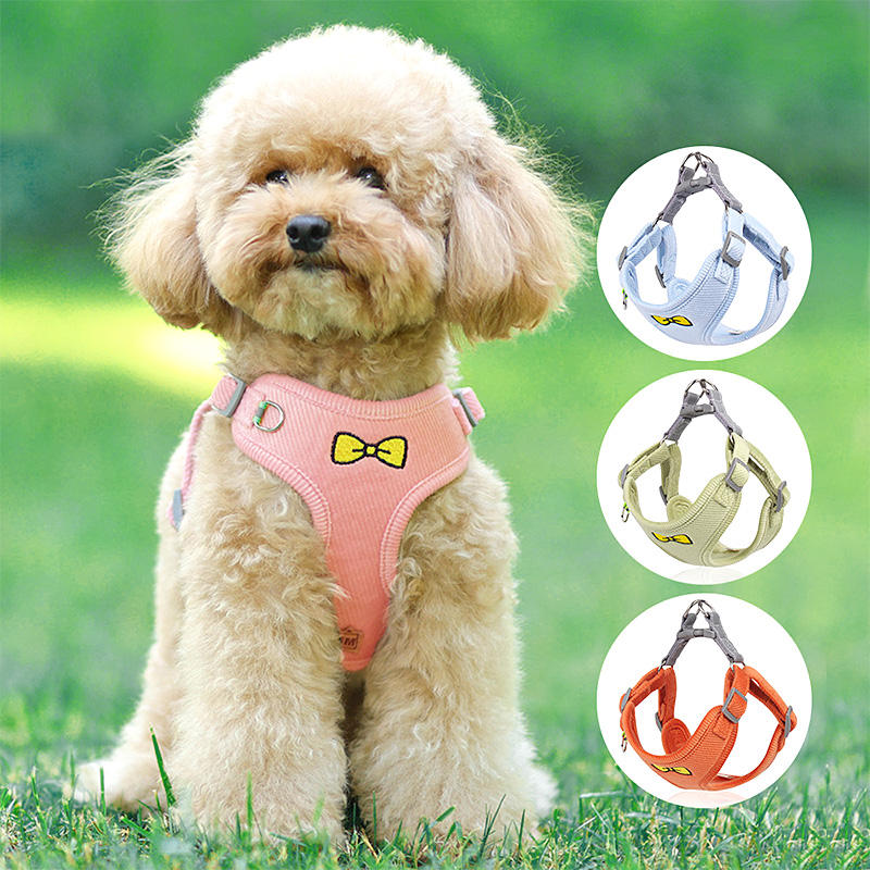 2026 Design Luxury Velvet Embroidery Custom Adjustable Dog Harness Pet ...