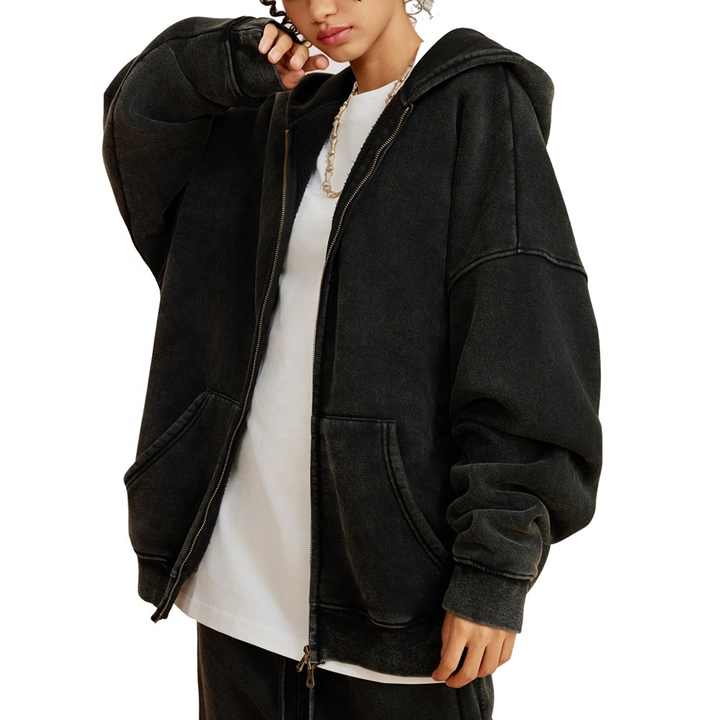 Custom Oversized Vintage Acid Wash Zip up Hoodie Unisex Heavyweight ...