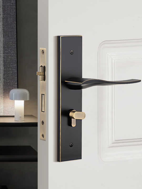 Minimalist Modern Bedroom Door Handle Lock Brass Mechanical Panel for ...