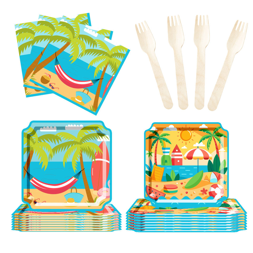 DAMAI New Disposable square Plate Set for Summer Sunset Beach-themed ...