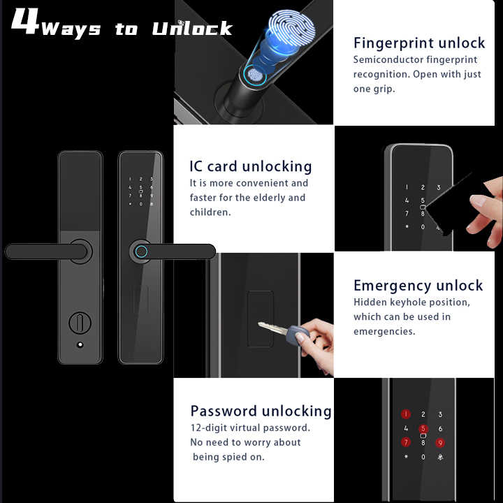 Tuya WIFI Enabled Fingerprints Smart Door Locks with AA Battery Pin Hotel Biometric Digital ...