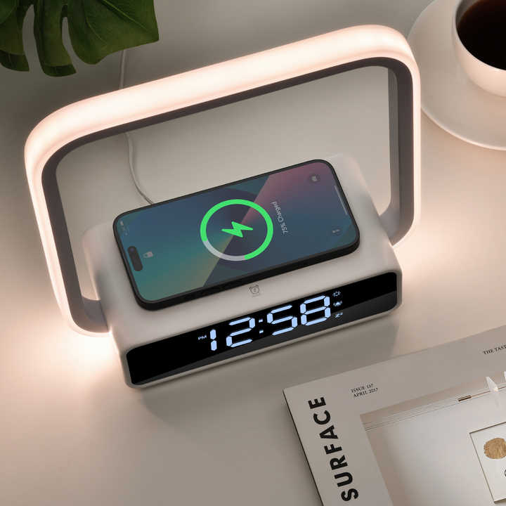 10W Wireless Charger LED Table Lamp Alarm Clock Multi-Function Fast ...