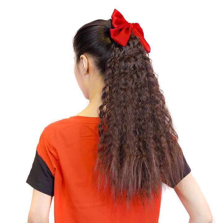 Good Looking Wrap Around Bow Ponytails, Long Wavy Ponytails with Bow ...