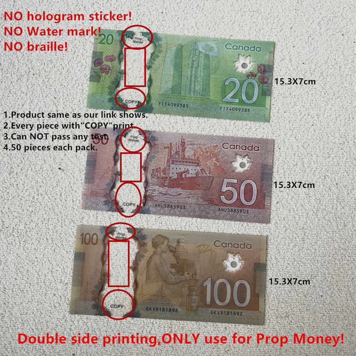 ULTRATHIN High Quality Realistic Plastic Canadian Prop Money
