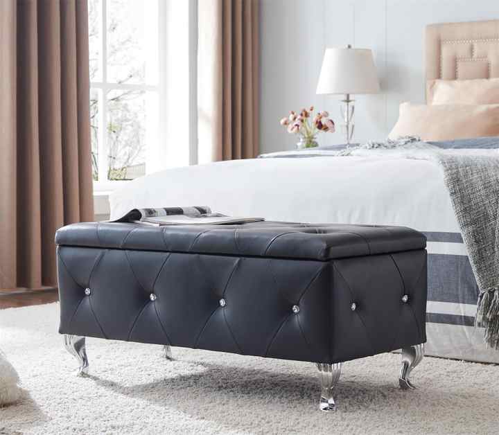 Multifunction Leather Box Seat Storage Bench - White Tufted Stool