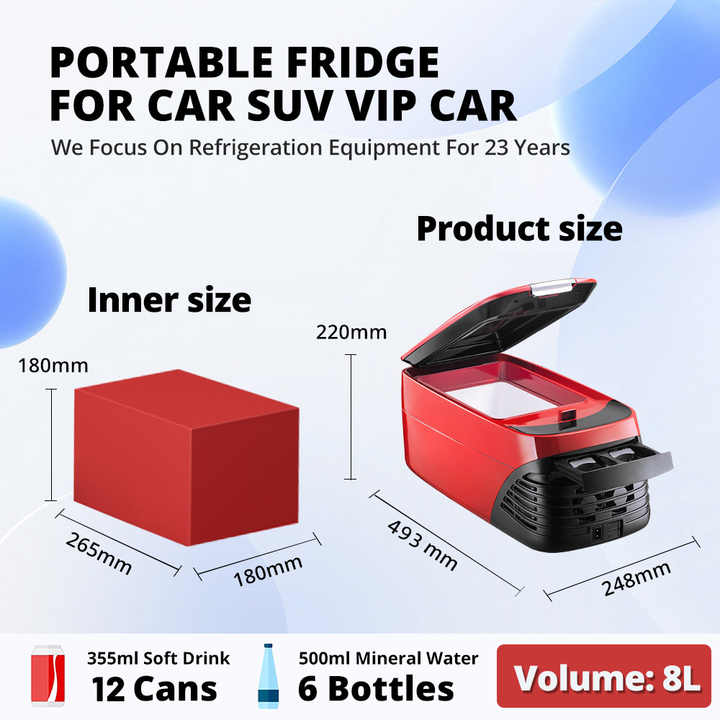 Portable 8L Mini Fridge 12V USB Console Refrigerator Low Noise Armrest ...