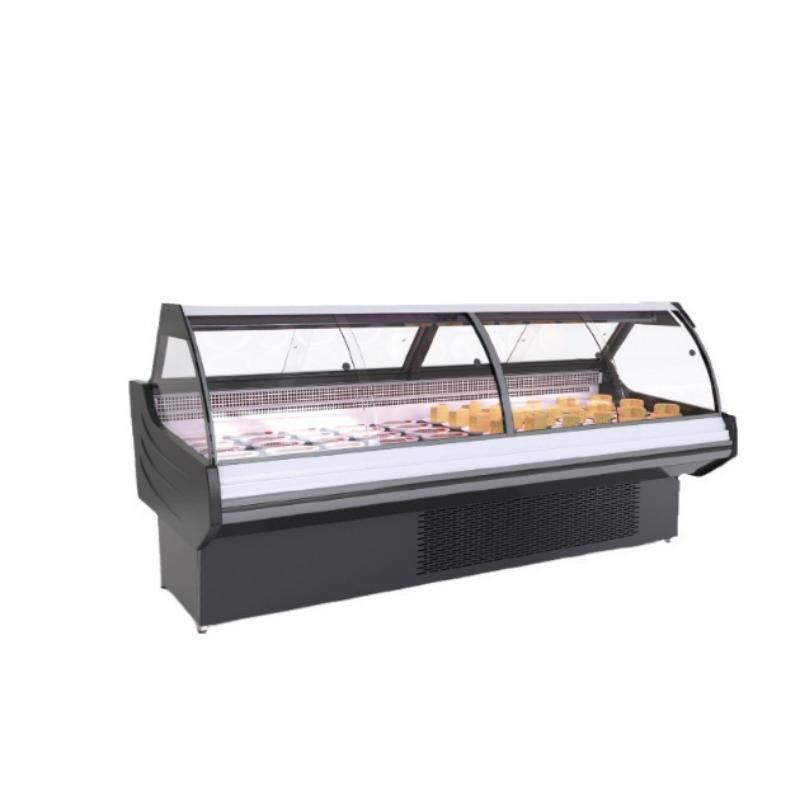 Curved Glass Fan Deli Refrigerated Display Cooler Stainless Steel Work ...