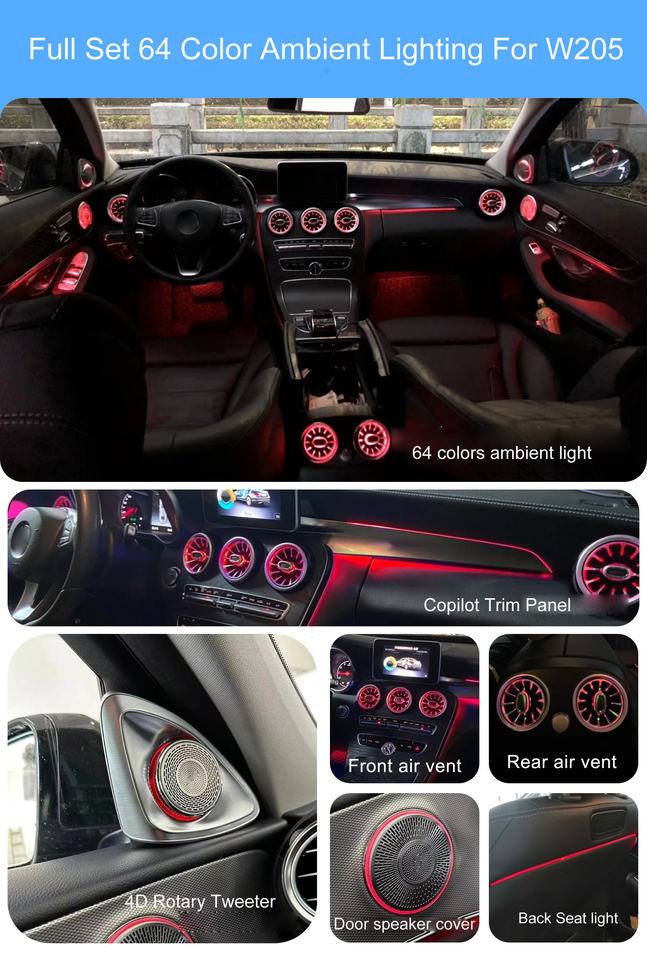 64 Colors W205 Ambient Lighting Upgrade Kit for Mercedes-Benz C-Class ...