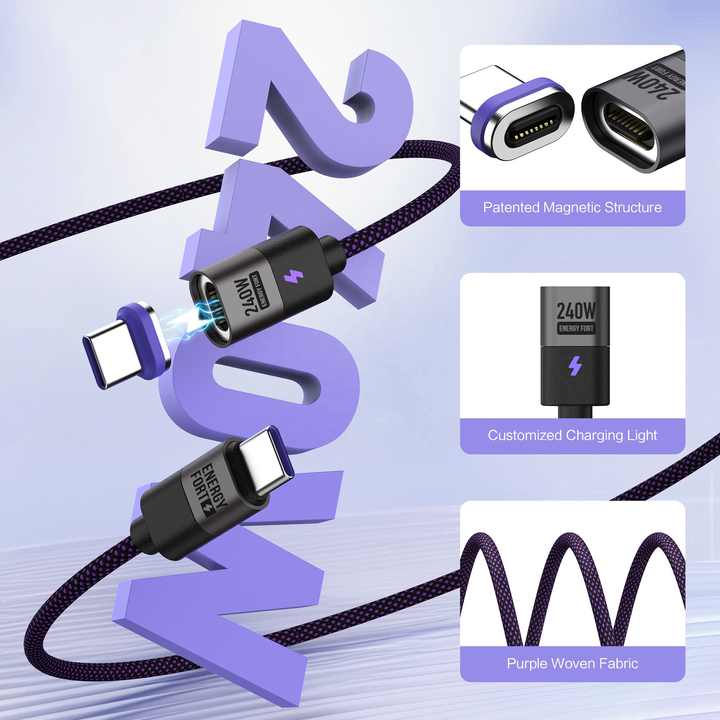 240W Magnetic Charging Cable - Fast Turbo 3 in 1 Cord