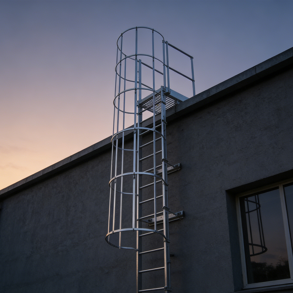 Anti-Slip Steel Access Ladder with Protective Hoop for Industrial ...