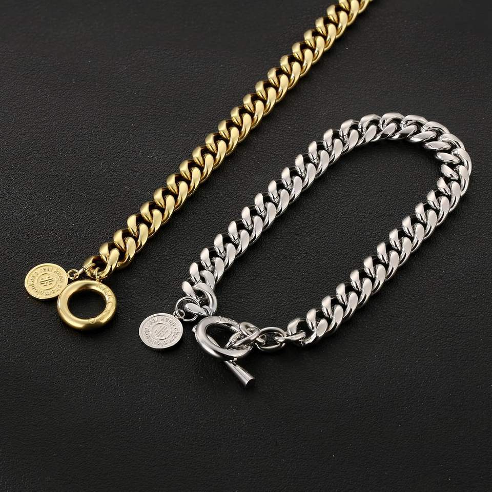 KRKC CO Men's Kihei Chain Mantel Bangle 8mm Surgical Stainless Steel K14 Gold-Plated Natural ...