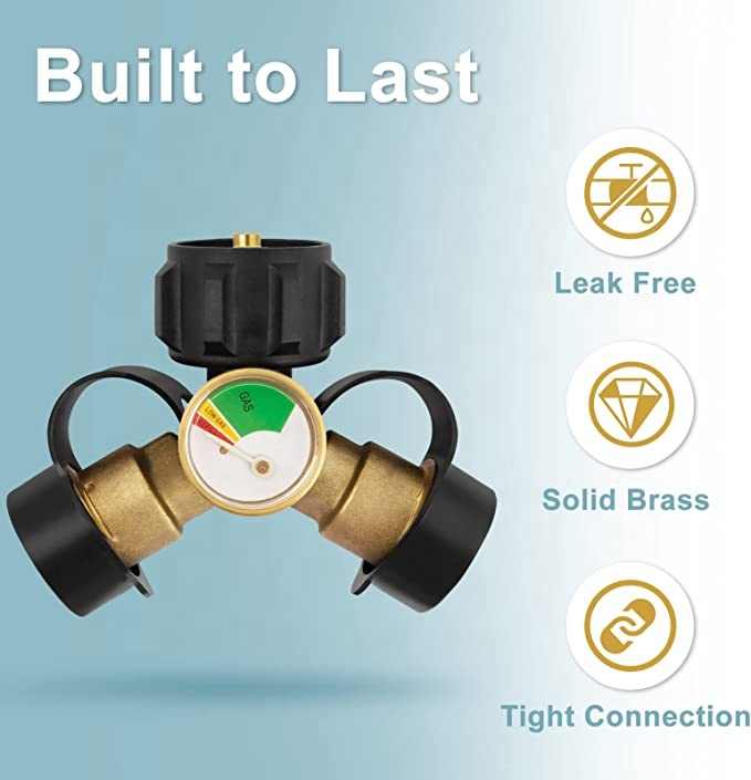 Propane Hose Tank Cylinder 2 Way Tee Y Split Adapter