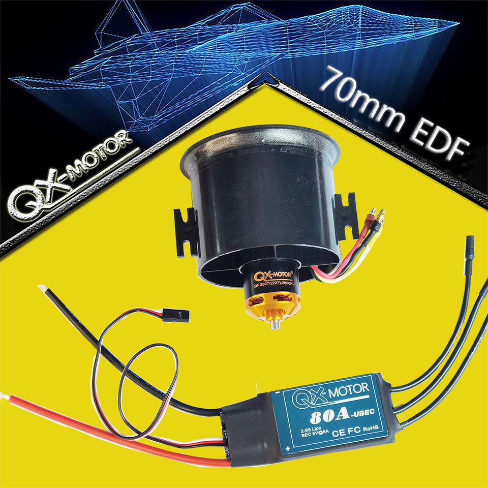 QX-MOTOR 70mm Ducted Fan EDF Jet 6S 4s 12 Blade With Motor Esc for RC ...