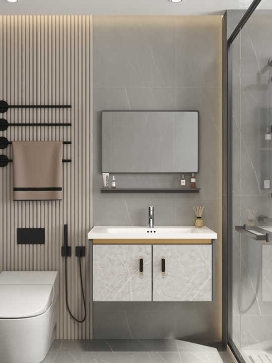 Modern Luxury Fluted Front Aluminium Bathroom Vanity Wall-Hung and Free ...