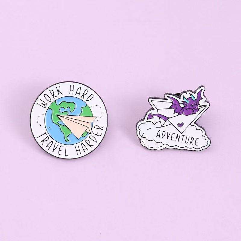 Cute Pin Paper Plane Brooch Pin Cartoon Metal Badge Work Hard Travel ...