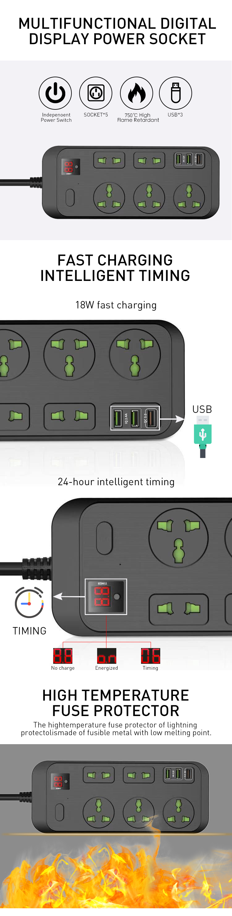 High power porous household power socket main control power socket ...