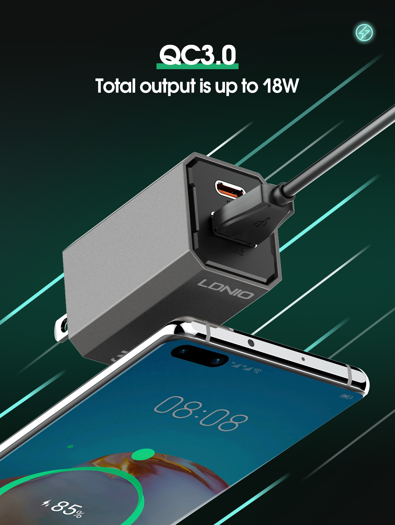 LDNIO A2527C 30W PD + QC3.0 Wall Charger – US Plug with Cable Type-C to ...