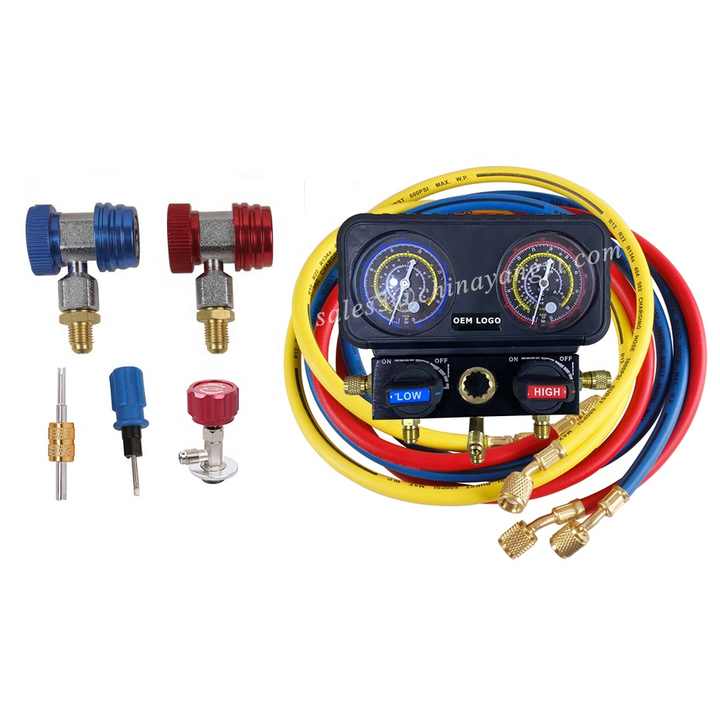 HVAC Ball Valve 2 Way Manifold Gauge Set Pressure Manometer for ...