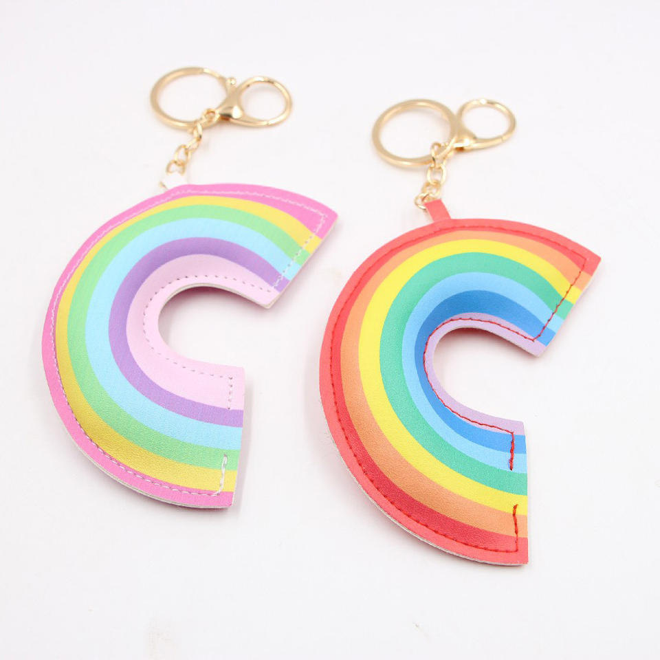 Rainbow Filling PU Solid Leather Alloy Keychain Boutique Bags Key Hang ...