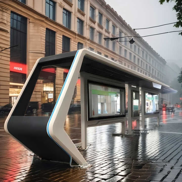 Custom Shape Modern Outdoor Smart Bus Stop Shelter Waterproof Metal ...