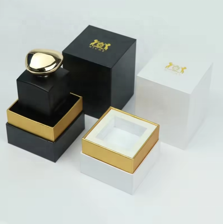 Custom Luxury Black Paper Gift Boxes Gold Foil Print Empty Bottle Attar ...