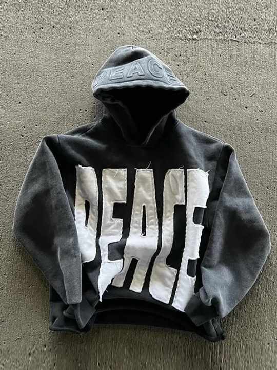 Custom Distress Patches Logo Batik Acid Stones Washed Hoodie Boxy Size ...