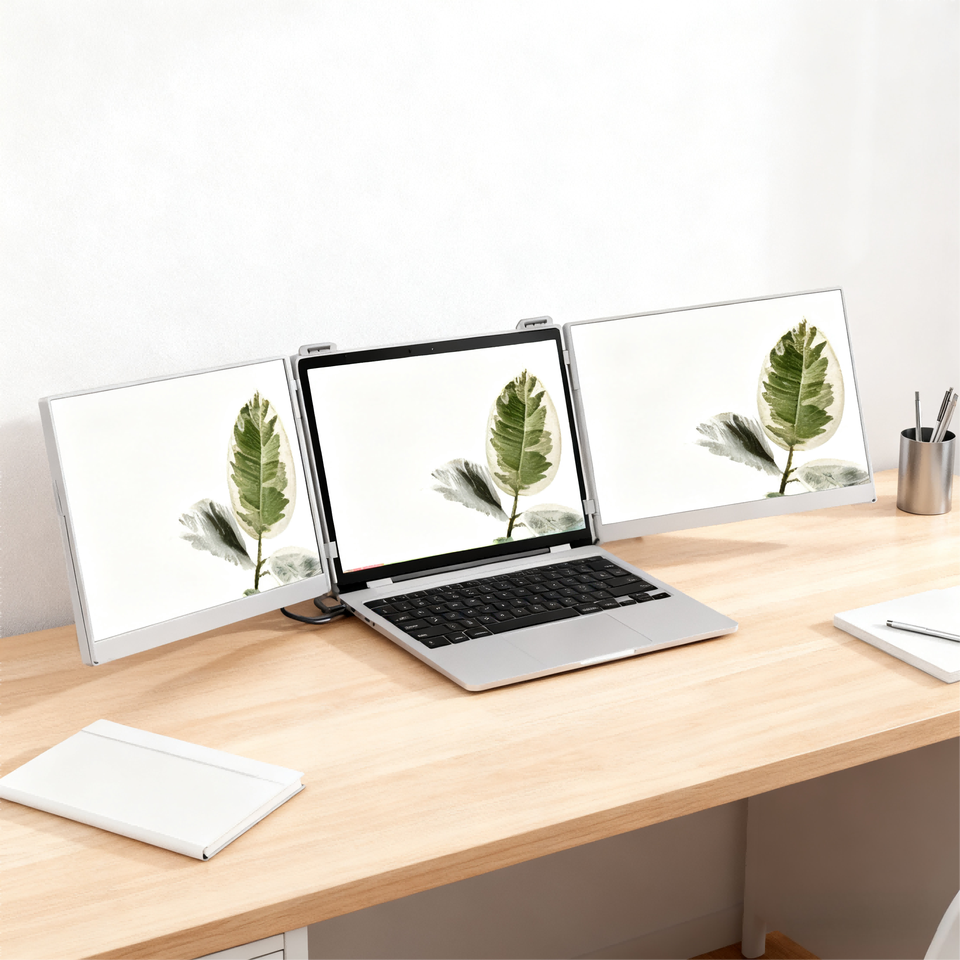 Triple Foldable Laptop Extender, 14" IPS Dual Screen High Resolution ...
