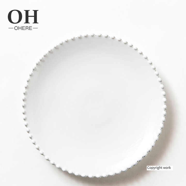Ohere Nordic White Beaded Ceramic Dinner Plates Sets