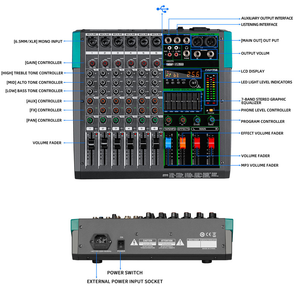 OEM Biner MG6 Professional Console Mixer with USB Connection
